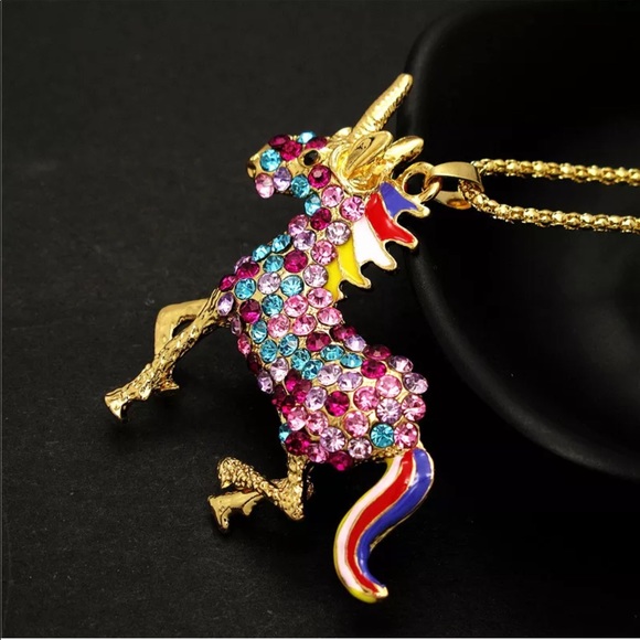 Jewelry | So Cute Very Colorful Crystal Unicorn Necklace | Poshmark